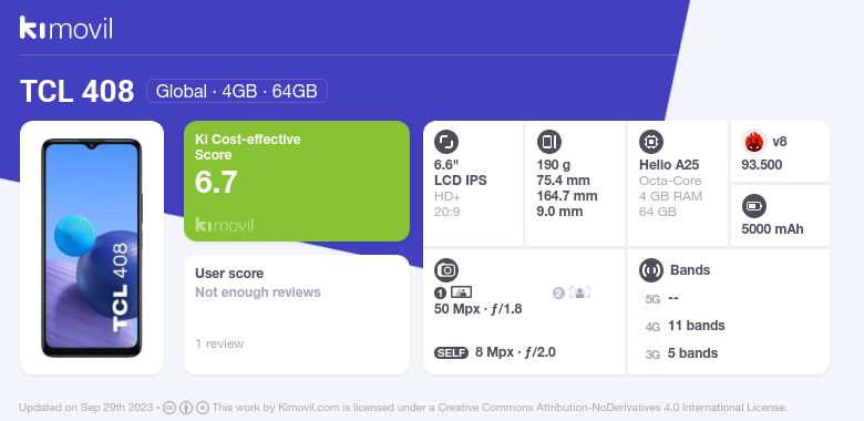 TCL 408: Precio, características y donde comprar