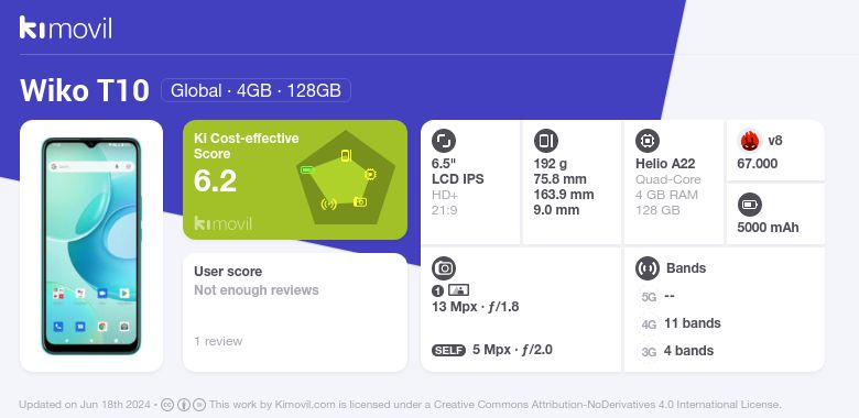 Wiko T10: Precio (desde 101.00€) y características [Febrero 2025]
