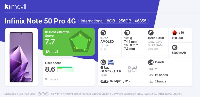 Infinix Note 50 Pro 4G: Características y comparativas