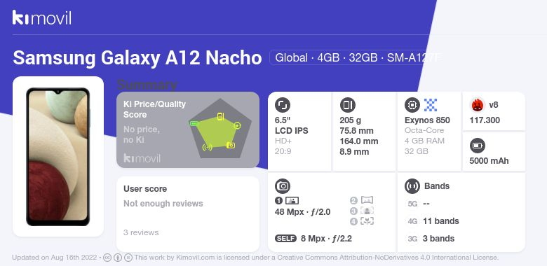 Samsung Galaxy A12 Nacho: Precio, características y donde comprar