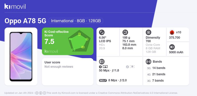Oppo A78 5G: Precio, características y donde comprar
