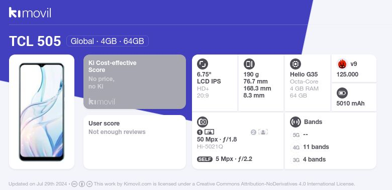 TCL 505: Precio, características y donde comprar