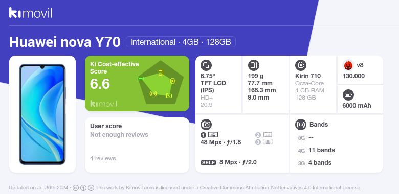 Huawei nova Y70: Precio (desde 199.00€) y características [Diciembre 2025]