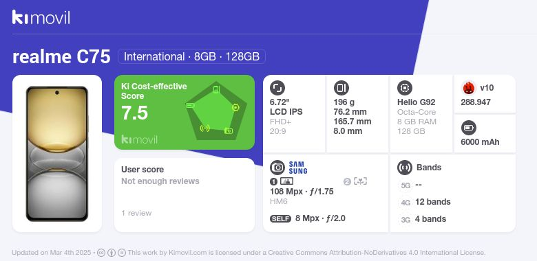 realme C75: Price (from 155.59$) and specifications [March 2025]