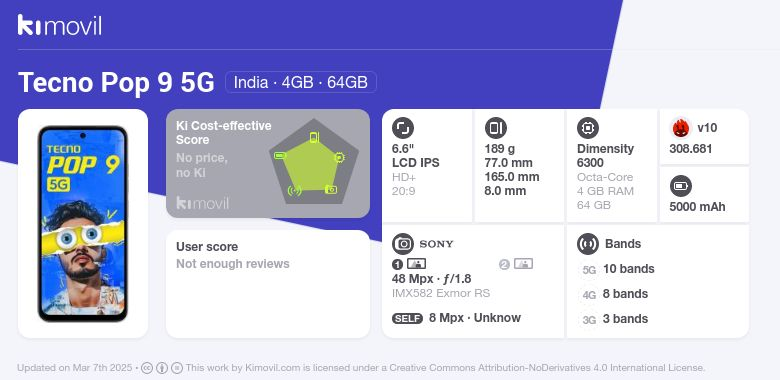 Tecno Pop 9 5G: Preço, ficha técnica e onde comprar