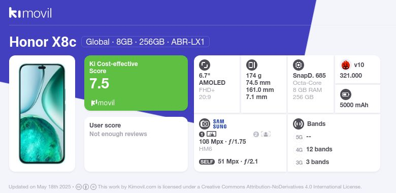 Honor X8c: Precio (desde 162.00€) y características [Junio 2025]