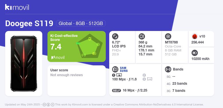 Doogee S119: Price (from 238.77$) and specifications [May 2025]